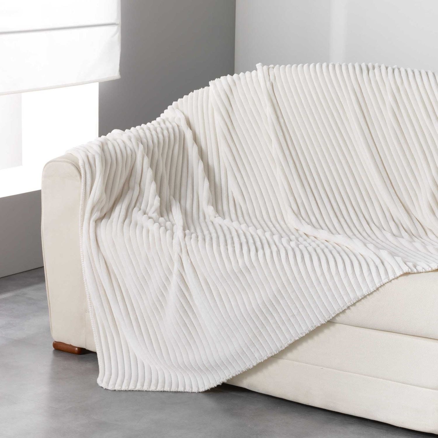 Plaid flanelle jacquard Zeline - 180 x 220 cm - Blanc naturel DOUCEUR D ...