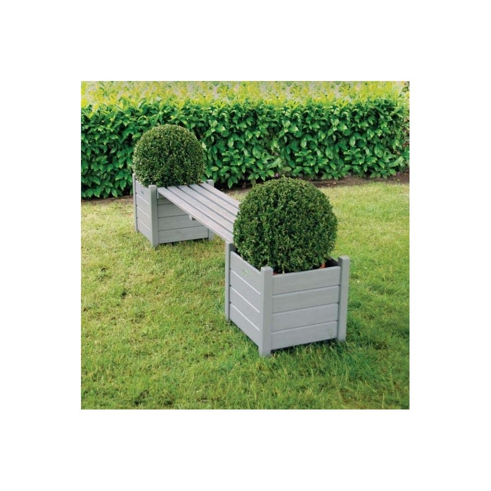 Bacs à fleurs avec banc intégré en pin gris FARM FOLKLORE 22299 Pas ...