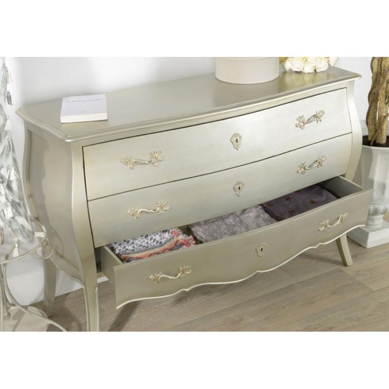 Commode longue 3 tiroirs murano argent silver Amadeus AMADEUS