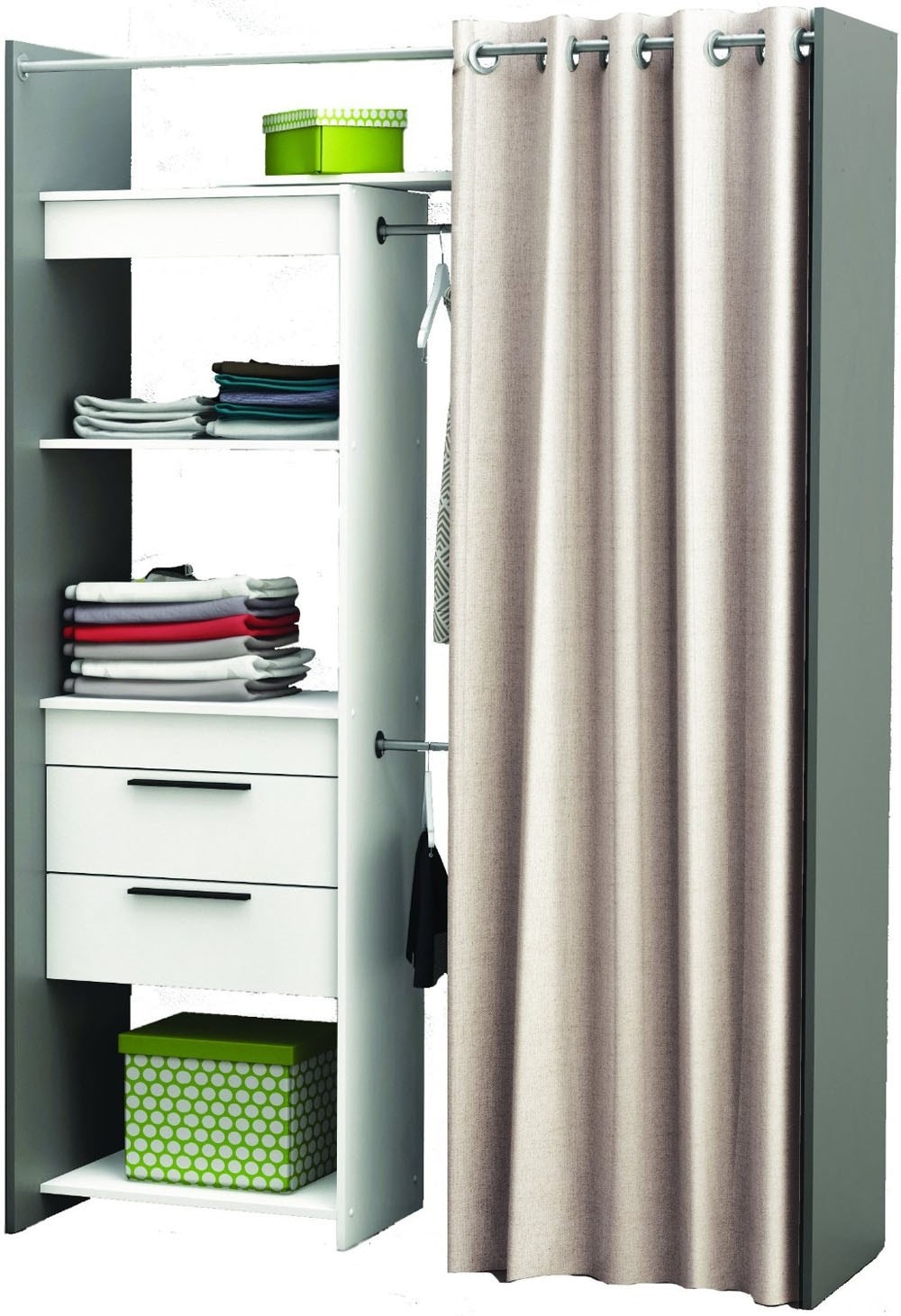 Dressing ouvert avec rideau et étagères Blanc et gris graphite, 112 x ...
