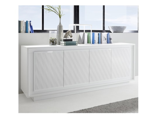 bahut blanc laqué mat avec motifs rayures TANGUY KASALINEA