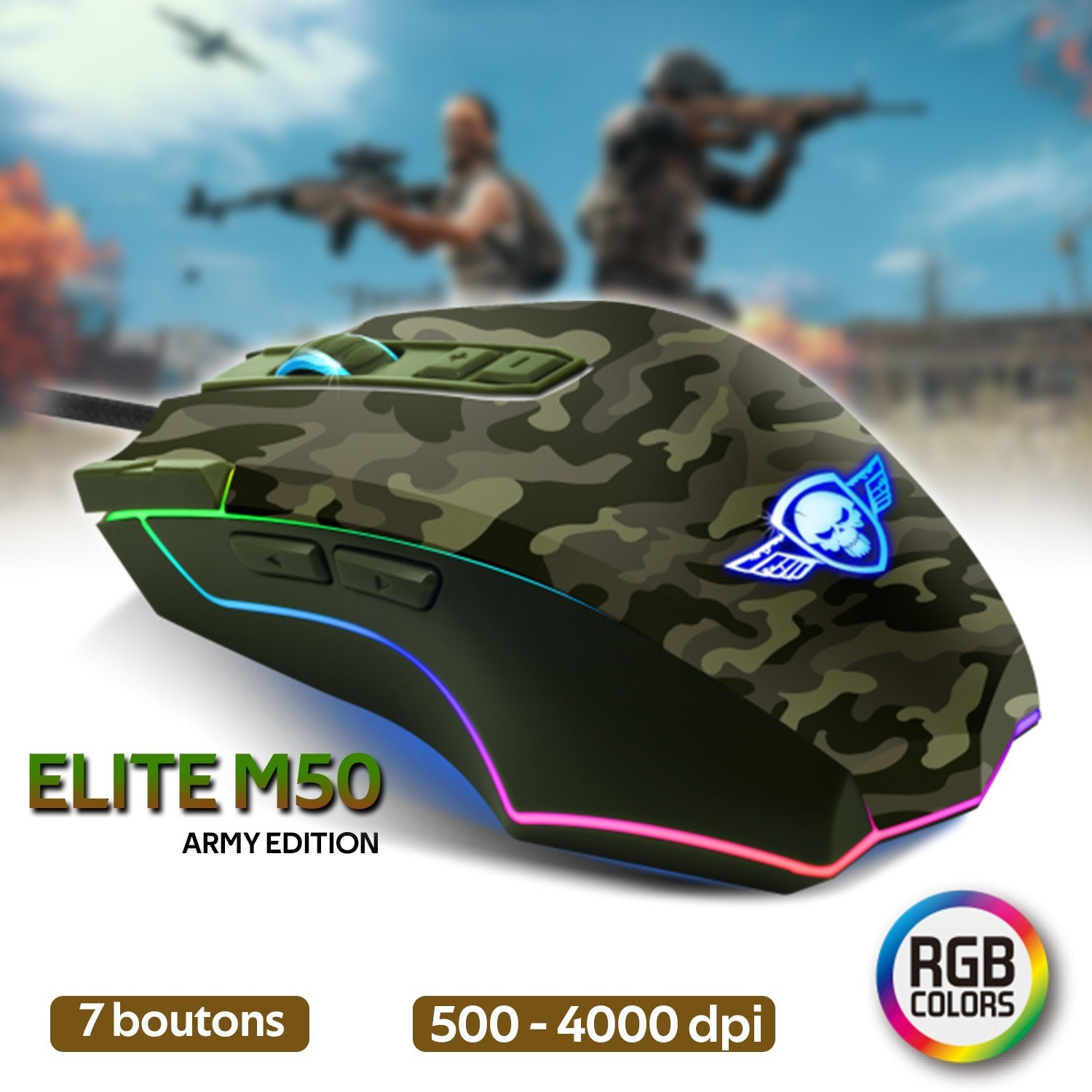 Souris Spirit of gamer ELITE-M50 Army Led RVB - 4000dpi - Rapid fire ...