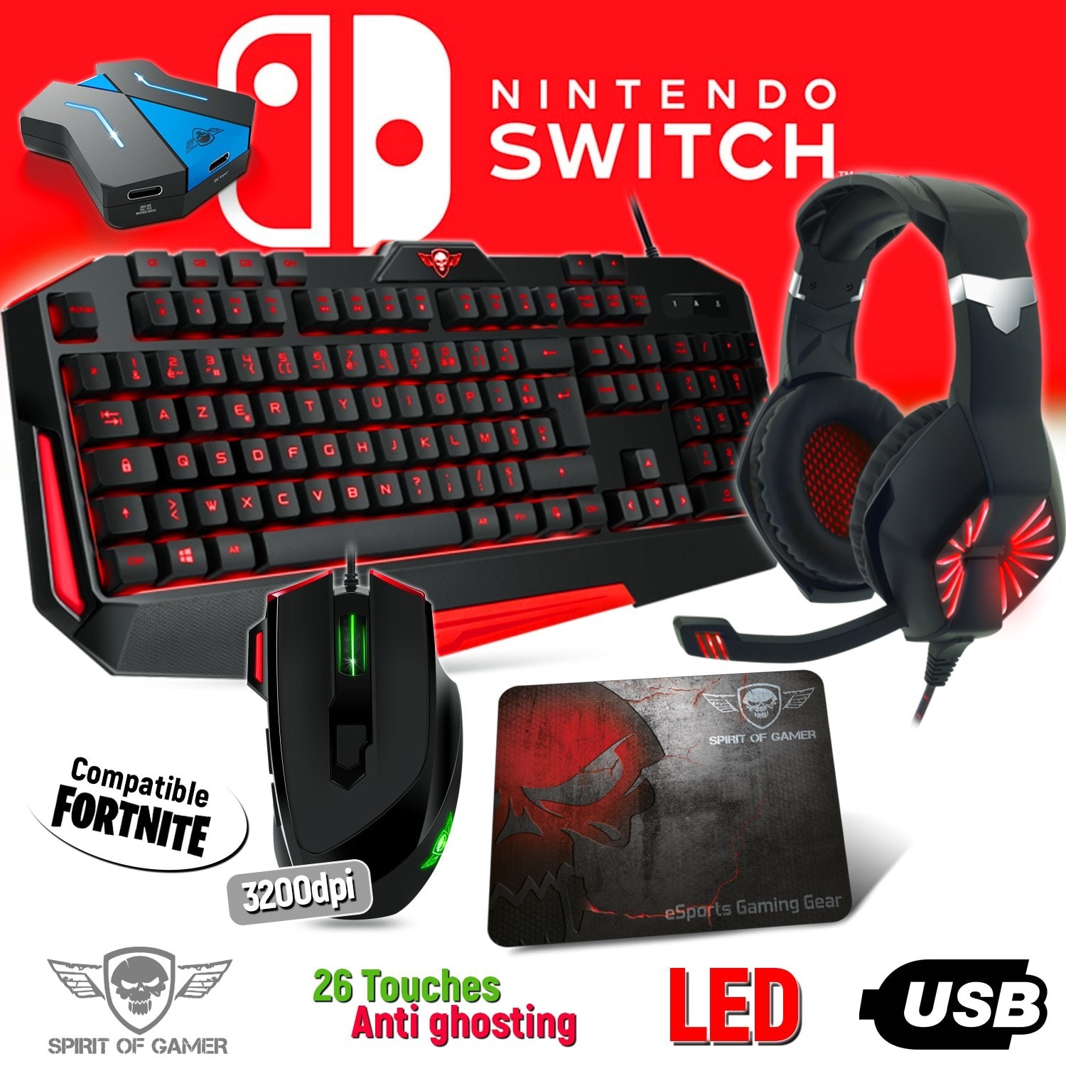 Pack clavier, souris, casque et tapis Pro MKH3 pour SWITCH ...