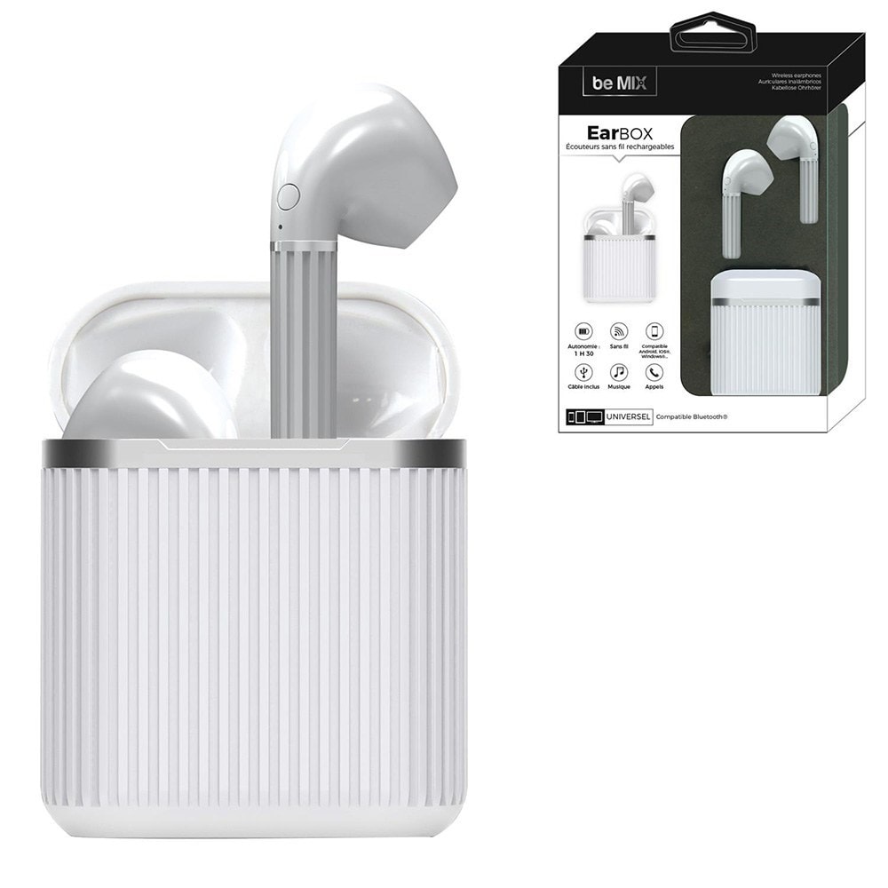 Écouteurs sans fil rechargeables EarBox blanc BE MIX Pas Cher | UBALDI.com