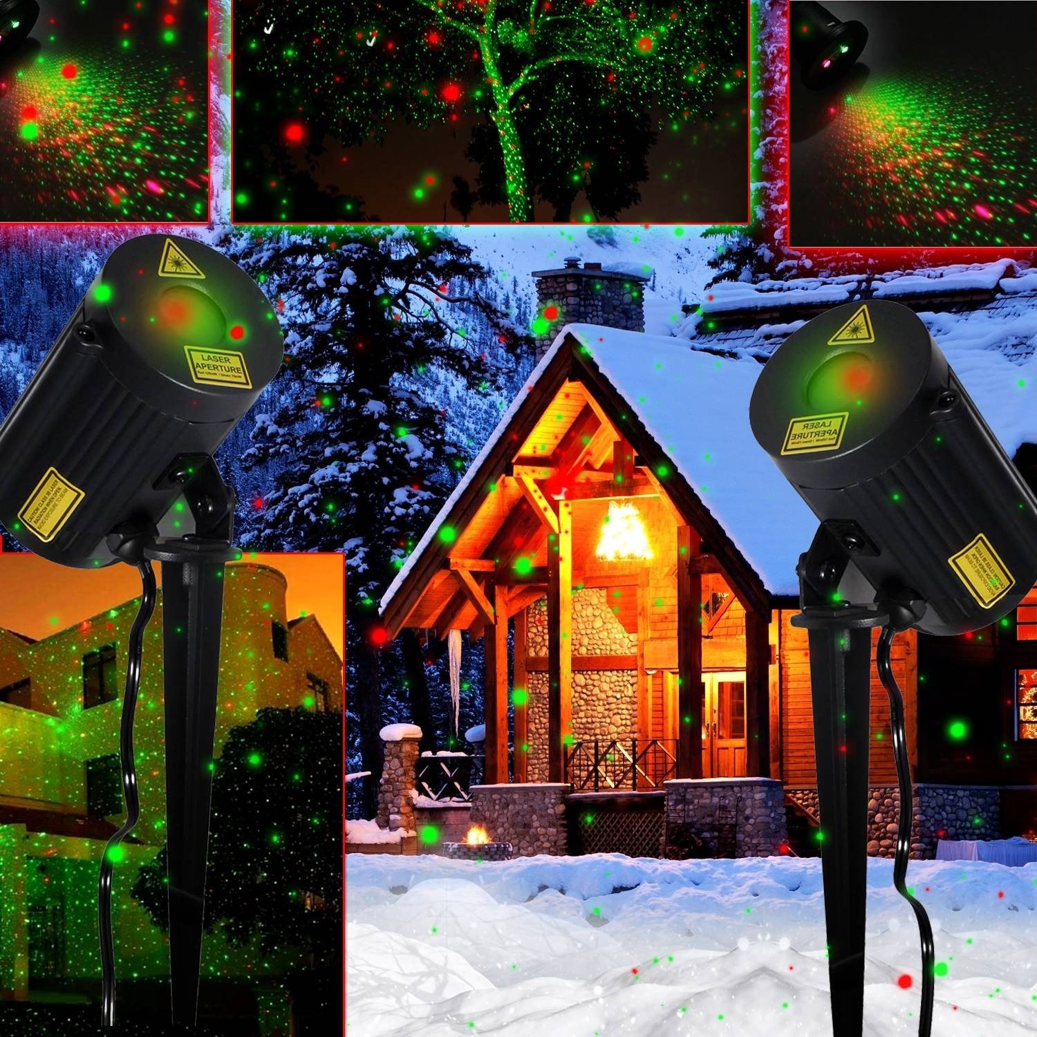 éclairage 2 Projecteurs LED Noël Projecteurs Rouge et Vert IP65 effet ...