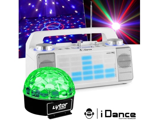 Enceinte IDANCE XD2 50W à LEDs bleu AUX/FM/USB/FADER/MIXER/BT + Boule ...