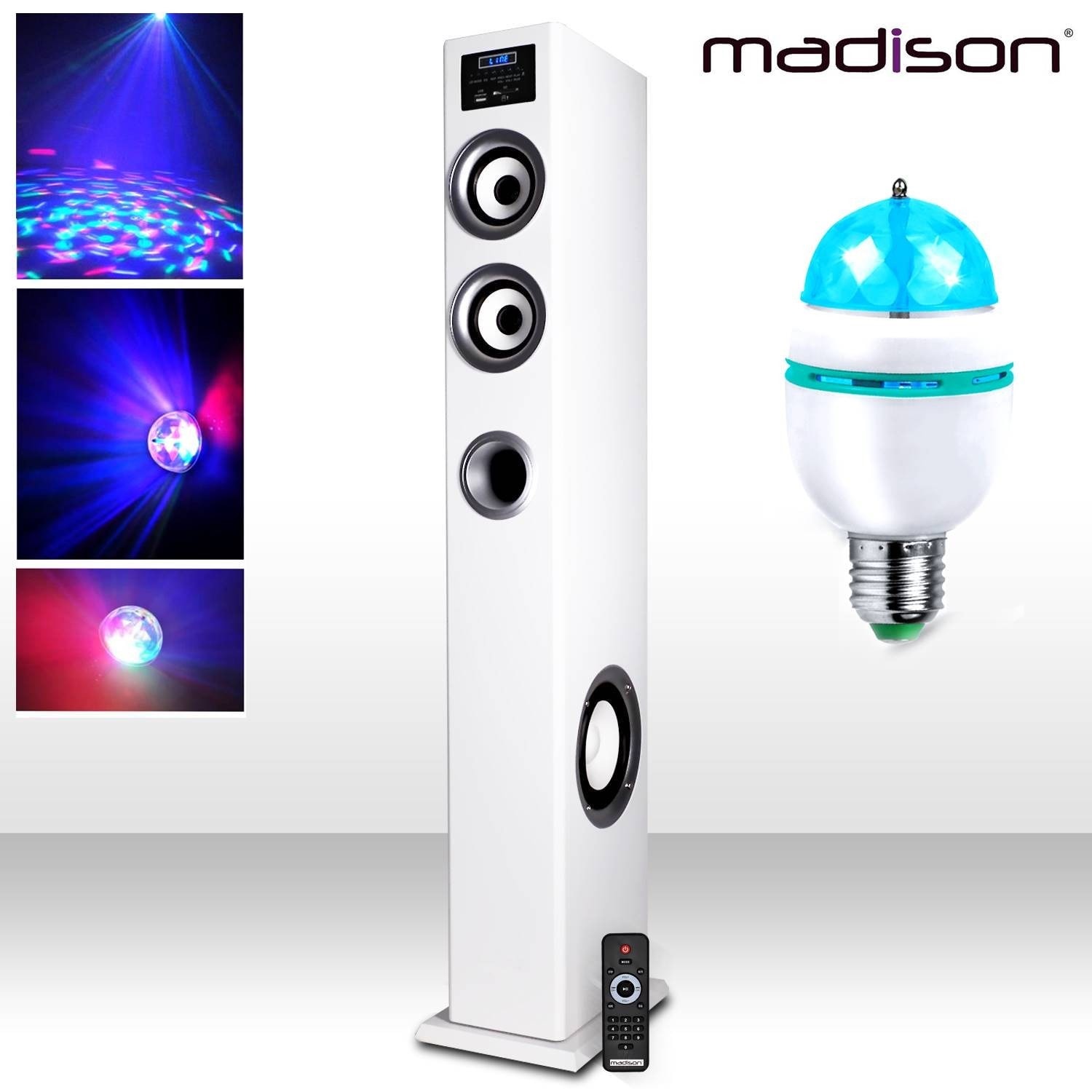 Colonne de son Multimédia 100W MADISON CENTER-100 Blanche Tuner FM/USB ...