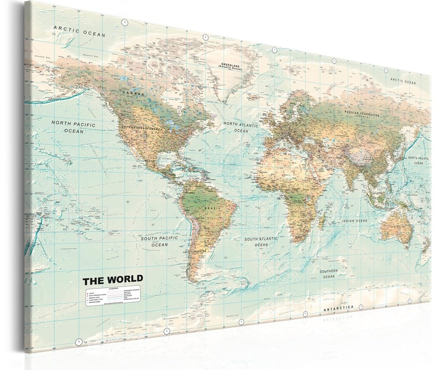 Tableau - World Map: Beautiful World - 90 x 60 cm PEGANE