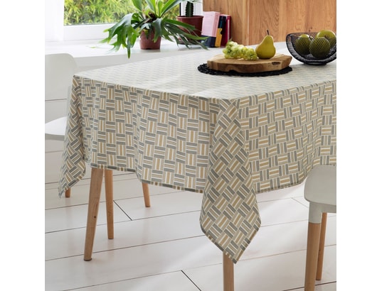 Nappe rectangle 160x300 cm graphic beige 100% coton + enduction ...
