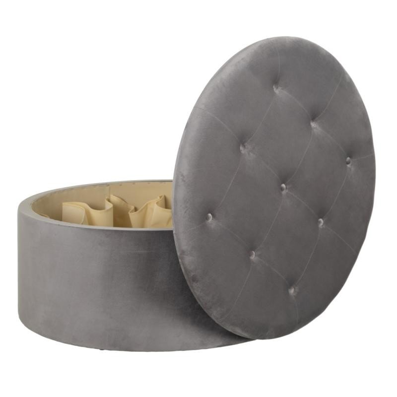 Pouf coffre rond tissu capitonné gris - chulio - l 90 x l 90 x h 40 ...