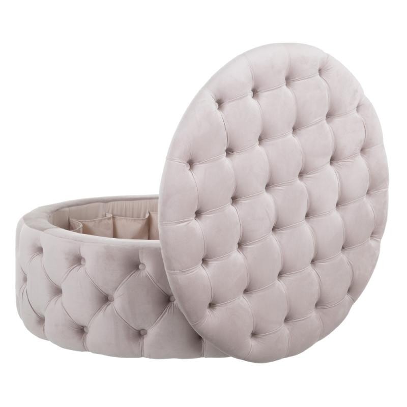 Pouf coffre rond velours gris capitonné - deda - l 90 x l 90 x h 40 ...
