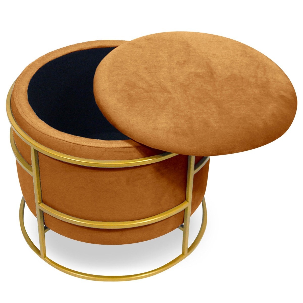 Pouf coffre rond ringo en velours terracotta MENZZO