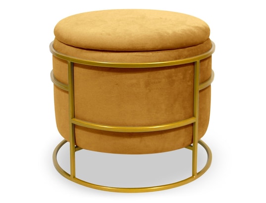 Pouf coffre rond ringo en velours ocre MENZZO Pas Cher - UBALDI.com