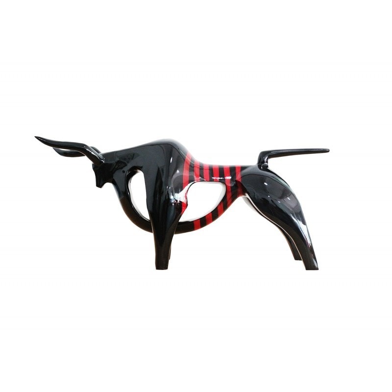 Sculpture taureau noir et rouge en résine - el toro MEUBLETMOI