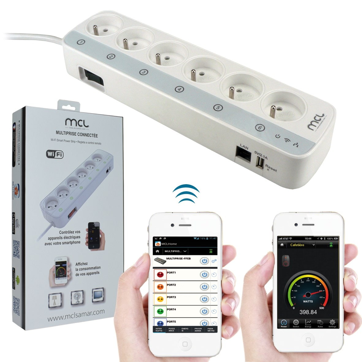 Multiprise connectée Wifi 6 sorties - 1.80m MCL