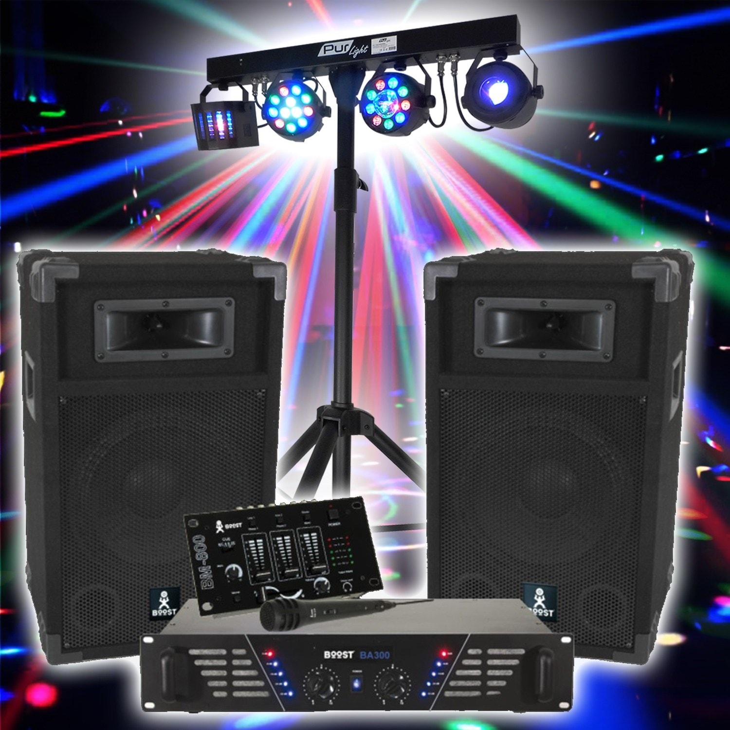 Boost dj-300 pack sonorisation + portique + 4 effets lumière dmx ...