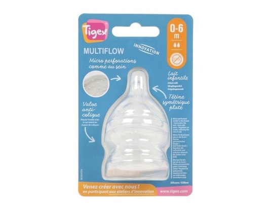 Tigex 2 tétines silicone base large multi flow 0-6 mois TIGEX