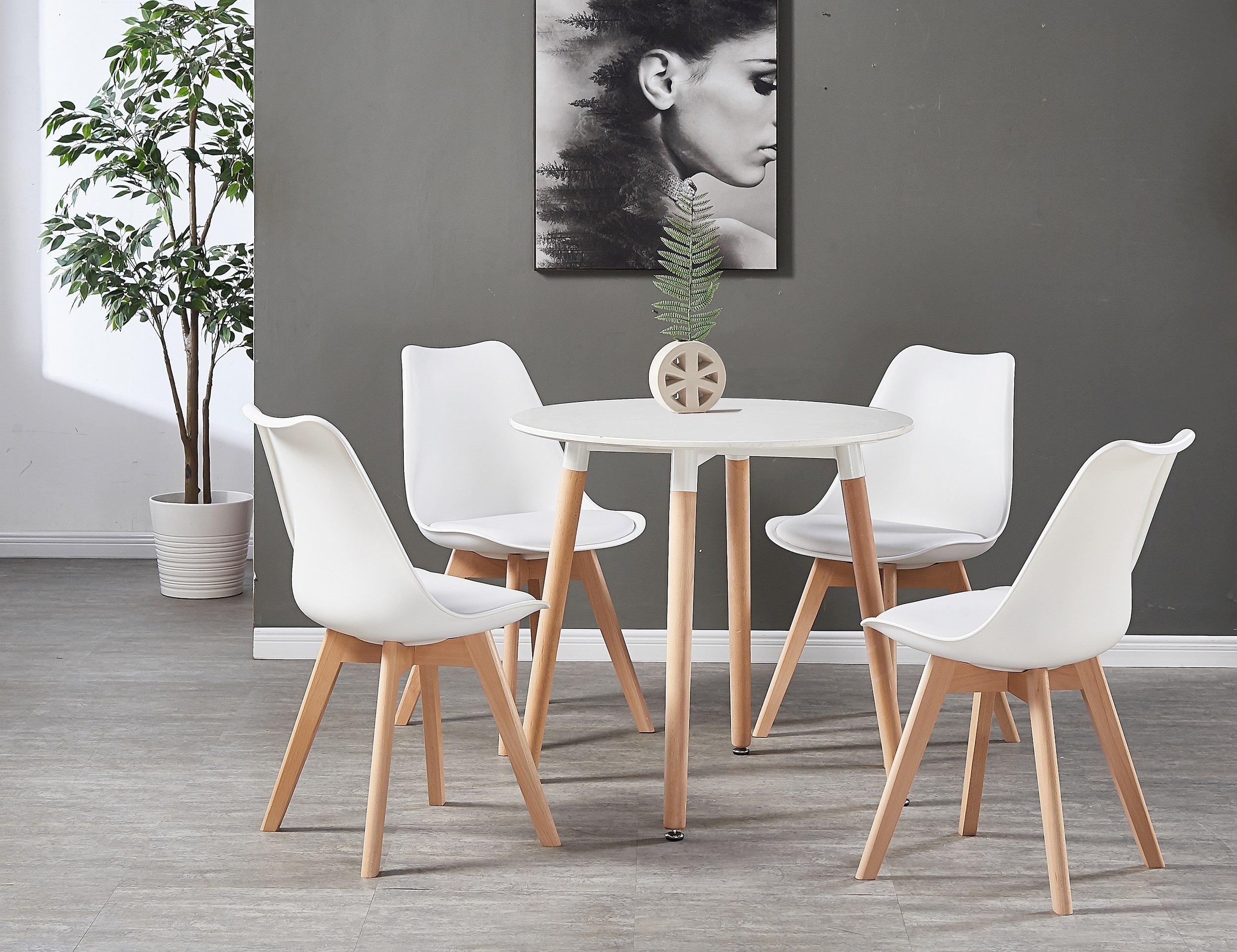 Table blanche ronde + 4 chaises scandinaves blanches - ensemble pour ...