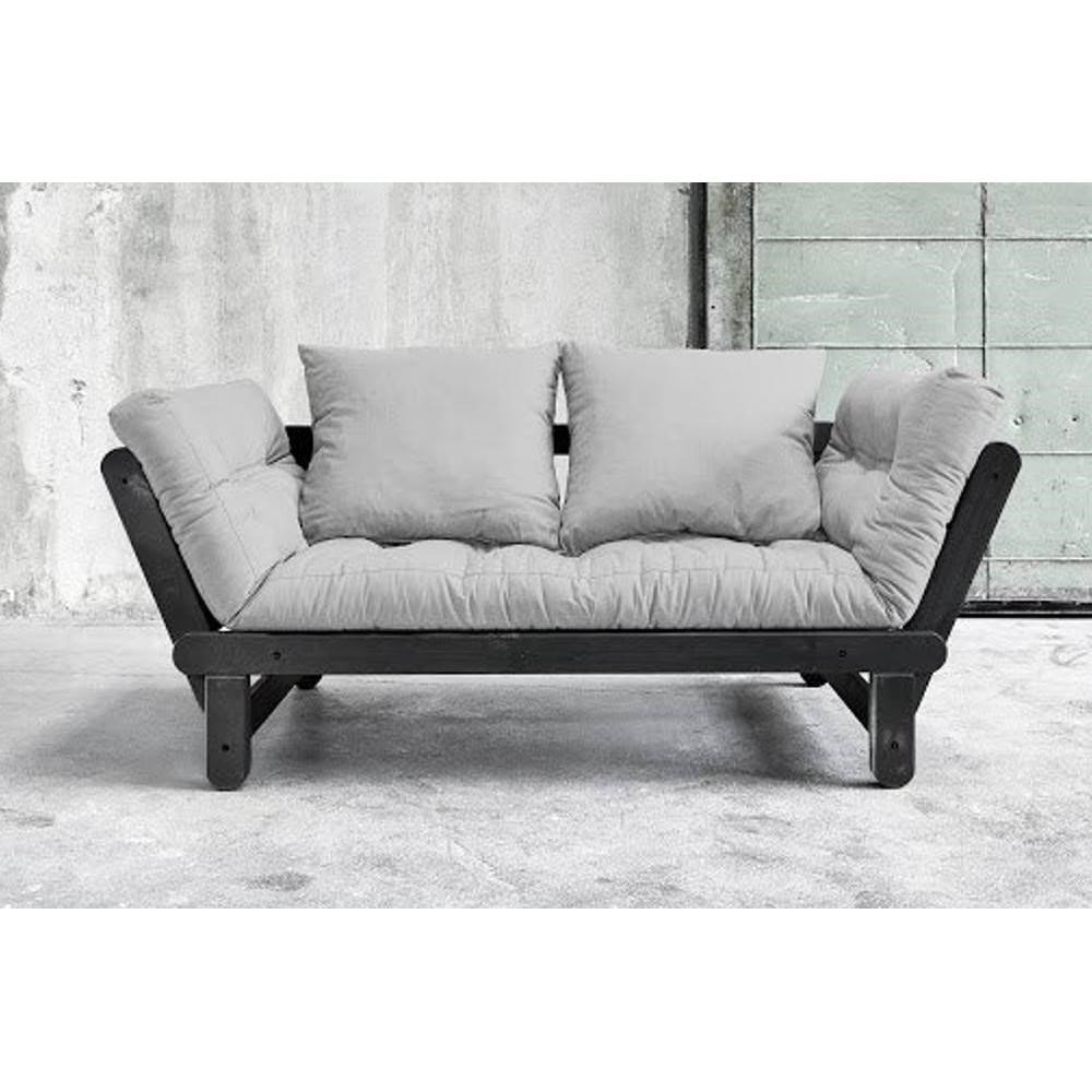 Banquette méridienne noire convertible futon gris silex BEAT couchage ...