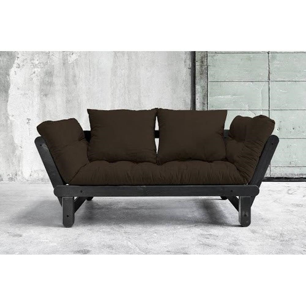 Banquette méridienne noire convertible futon chocolat BEAT couchage 75 ...