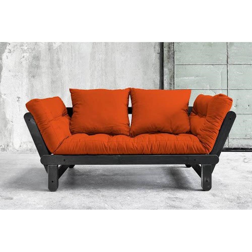 Banquette méridienne noire convertible futon orange BEAT couchage 75 ...