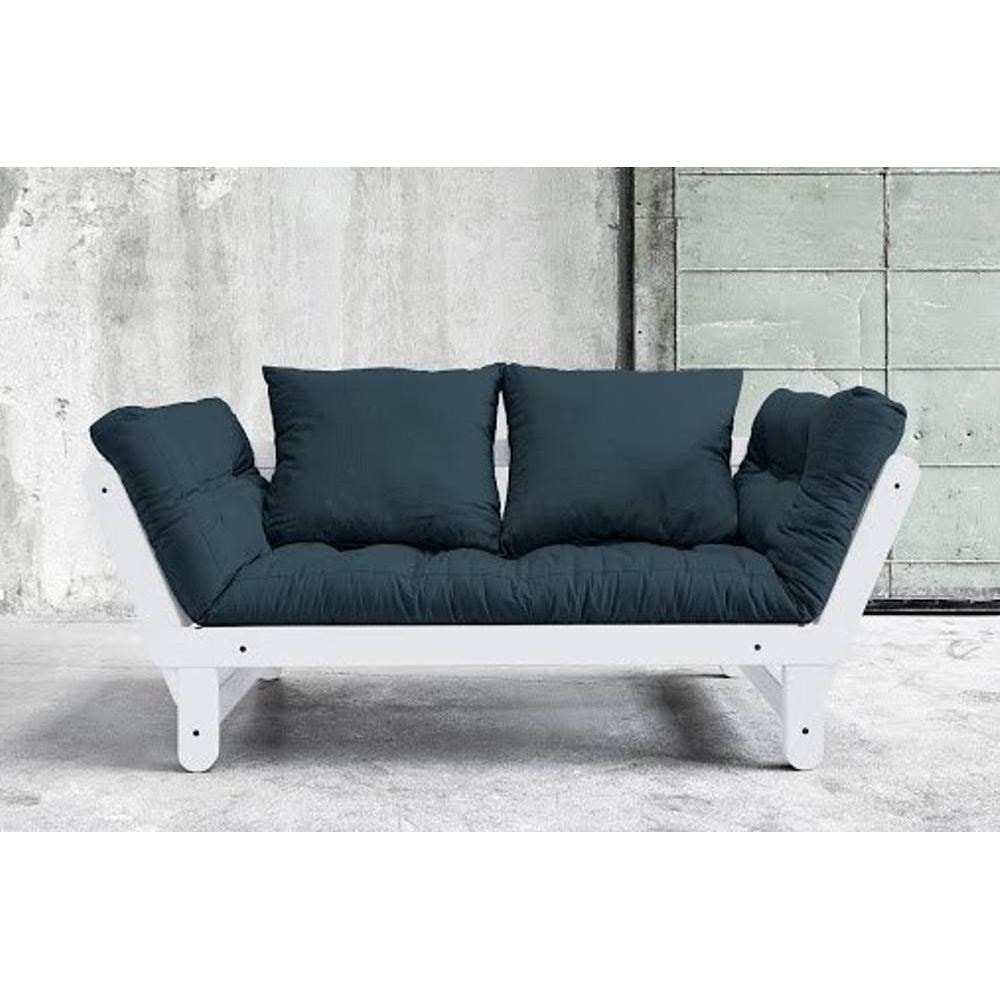 Banquette méridienne blanche convertible futon bleu BEAT couchage 75 ...