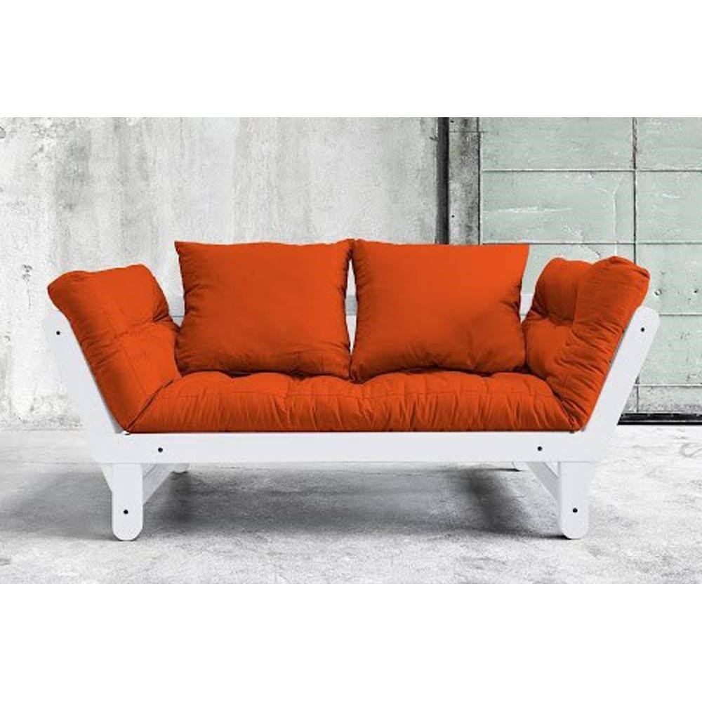 Banquette méridienne blanche convertible futon orange BEAT couchage 75 ...