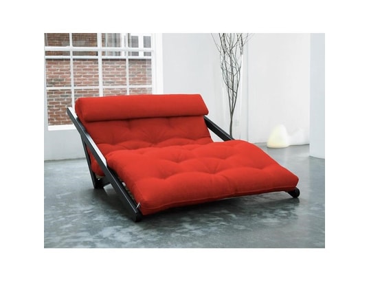 Chaise longue convertible wengé FIGO futon rouge couchage 120*200cm KARUP