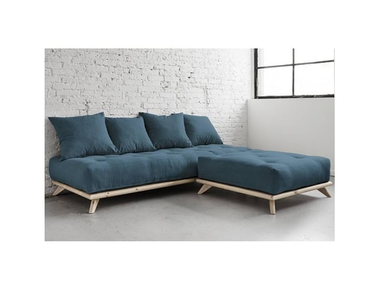 Méridienne SENZA avec chaise Lounge matelas futon deep blue couchage 90 ...