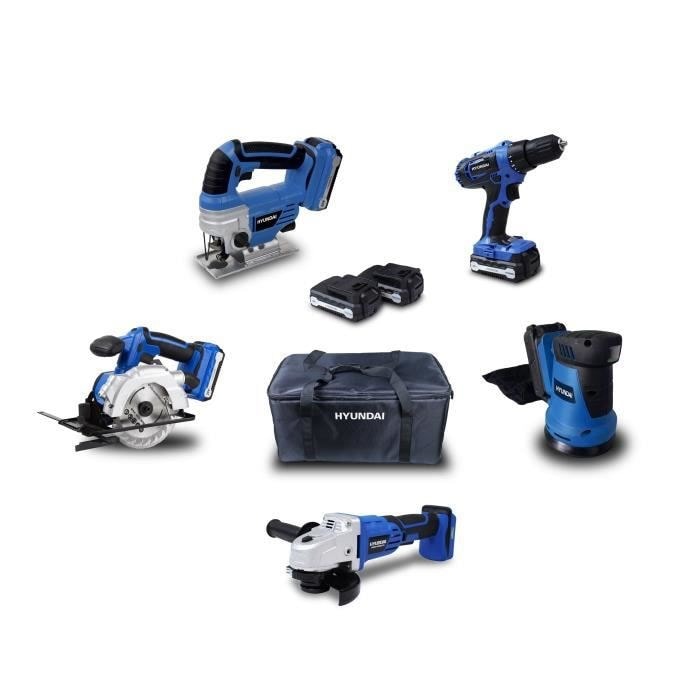 Hyundai pack 5 outils 18v 2 batteries 1,5ah et 4ah (perceuse visseuse ...