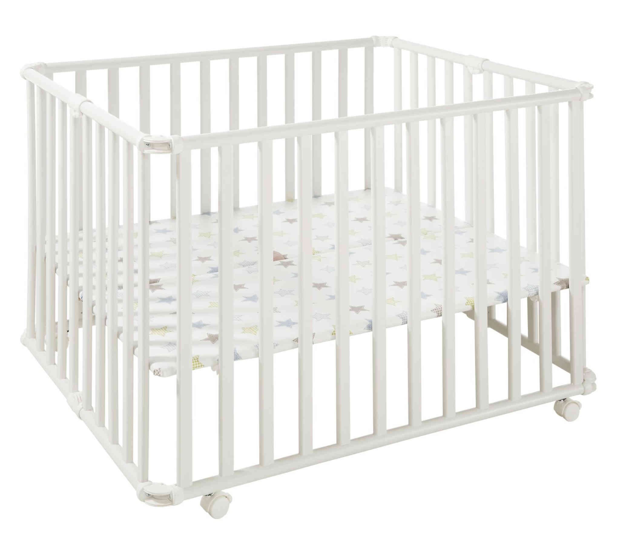 Parc bébé en bois blanc réglable sur 2 niveaux fond étoilé ameli ...