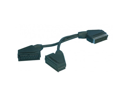 CABLE PERITEL 21P MALE - 2x PERITEL FEMELLES - 0.2m VALUELINE