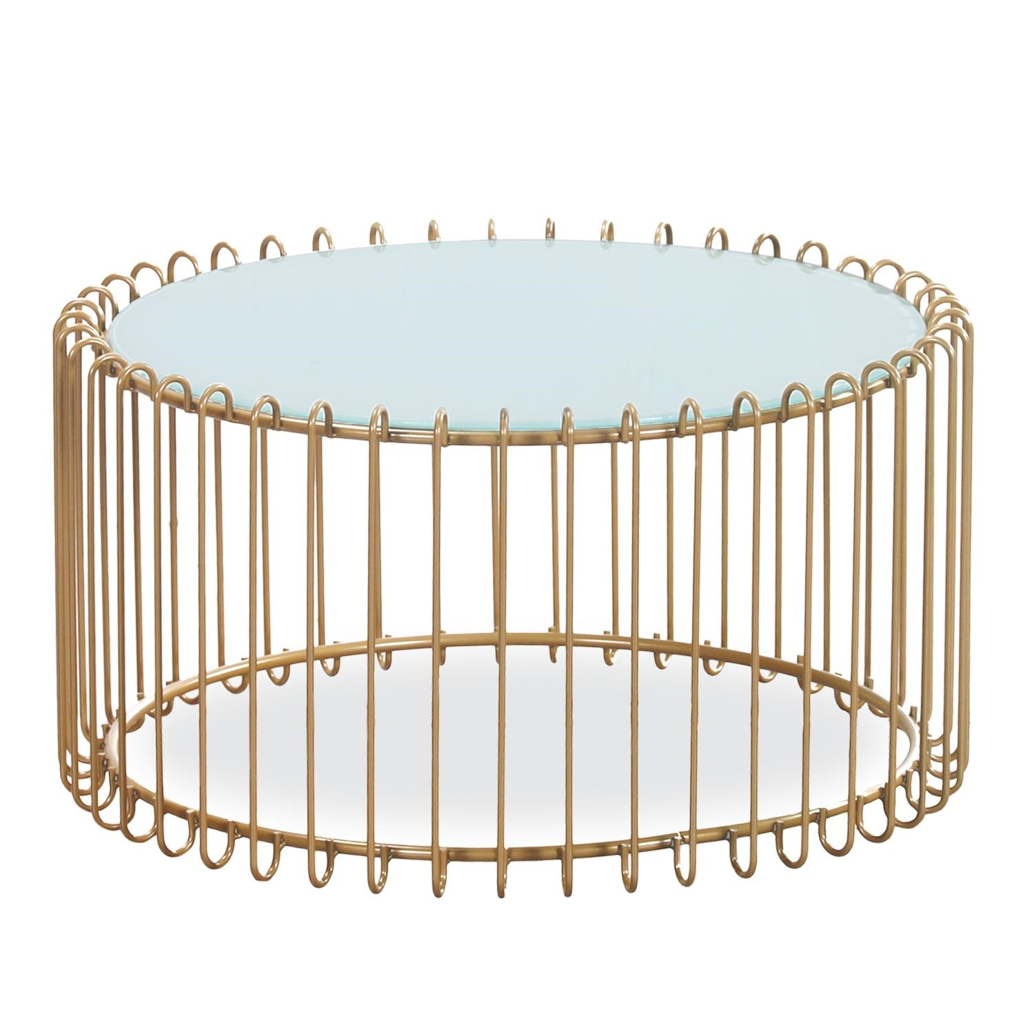 Ensemble de 2 tables basses universe verre blanc et métal or MENZZO