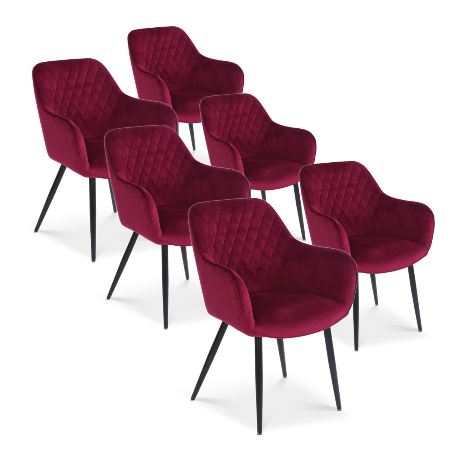 Lot de 6 chaises victoria en velours rouge pieds noir INTENSEDECO