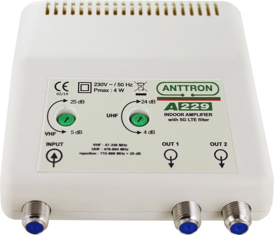 Anttron a229 ampli interieur 2 sorties 25db vhf/uhf lte reglable ...