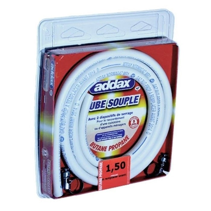 Tuyau de gaz souple 150 cm + 2 colliers de serrage addax - validité 5 ...