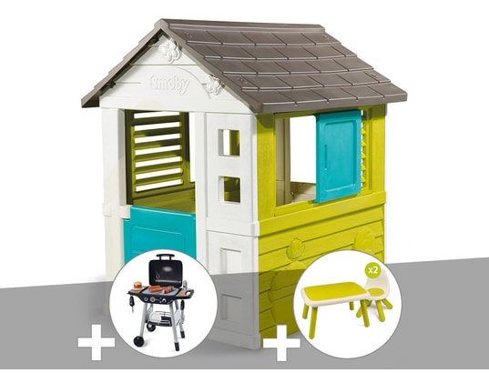 Cabane enfant pretty - smoby + barbecue / plancha + table et 2 chaises ...