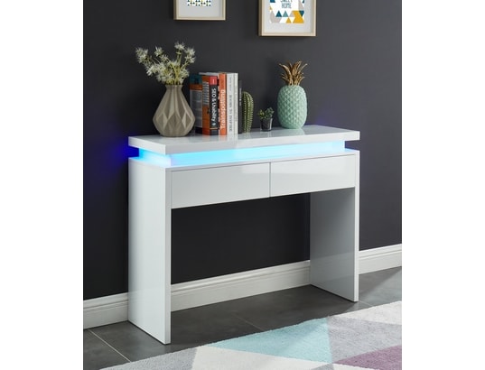 Console à led cosmos laqué blanc brillant 2 tiroirs - l100cm BAITA Pas Cher - UBALDI.com