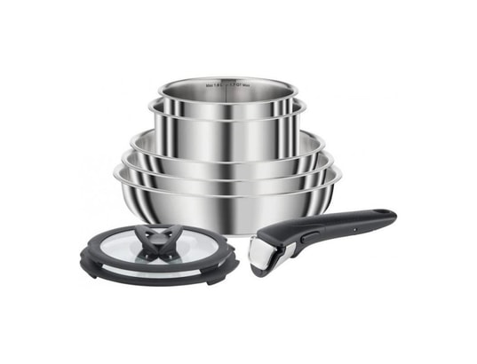 Seb l953s804 compact set 8 pieces inox poeles et casseroles empilables ...