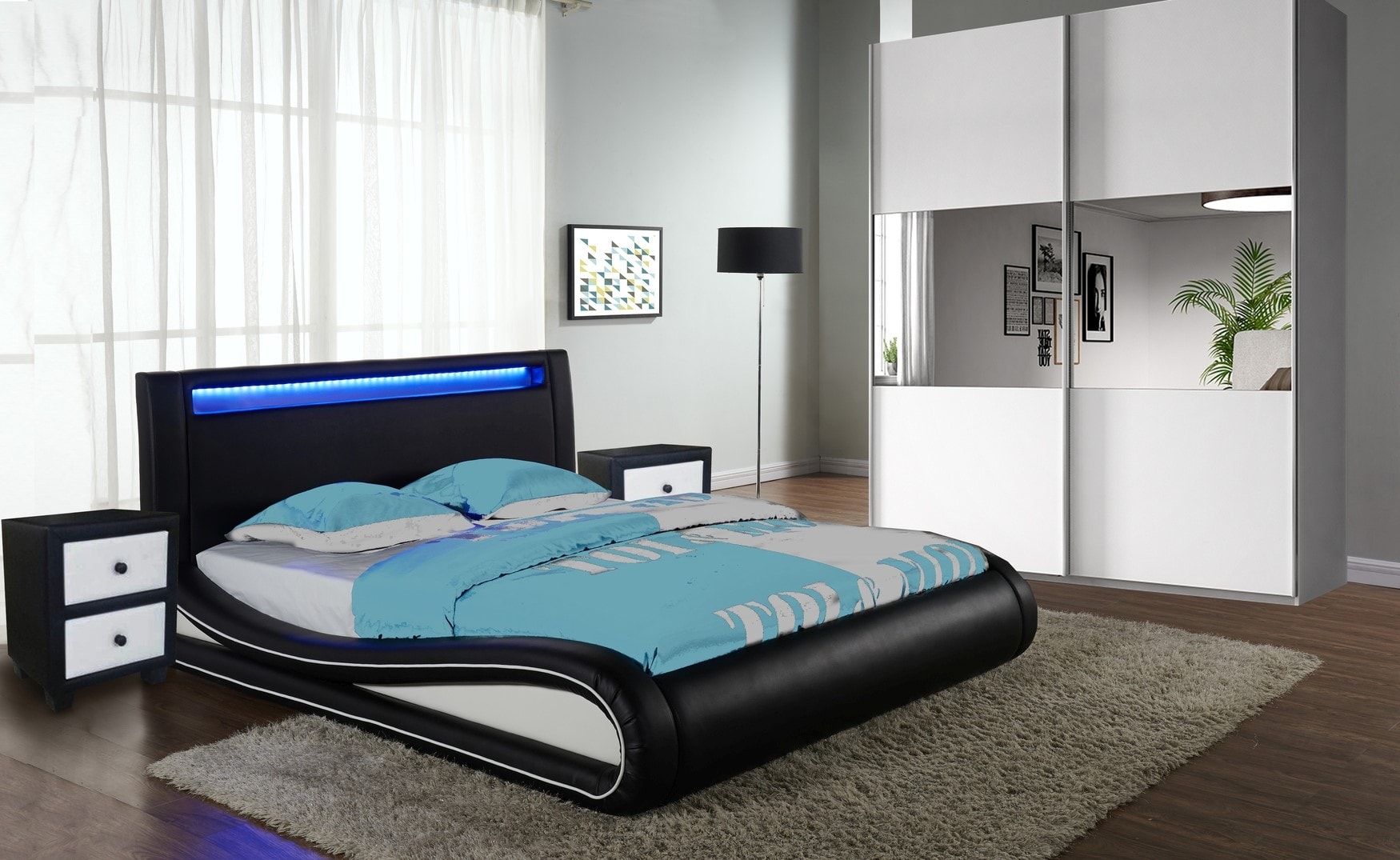 Lit solar led noir et blanc 160x200cm BAITA