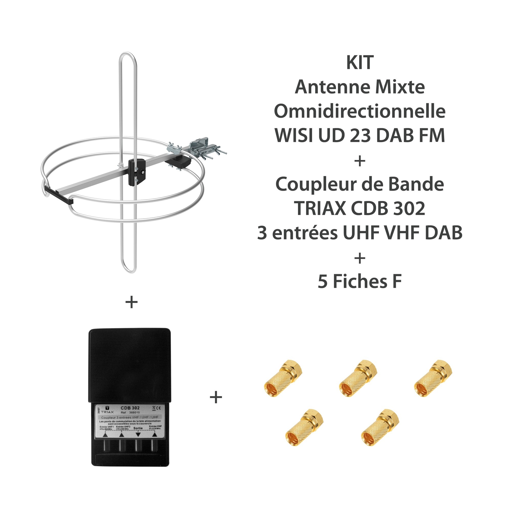 WISI - Kit antenne mixte omnidirectionnelle wisi ud 23 dab fm + coupleur de bande triax cdb 302 ...