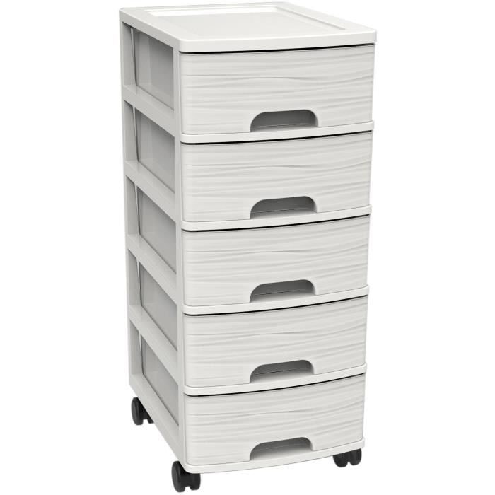 Meuble de rangement a roulettes 5 tiroirs - blanc - 26,7 x 36 x 62,8 cm ...