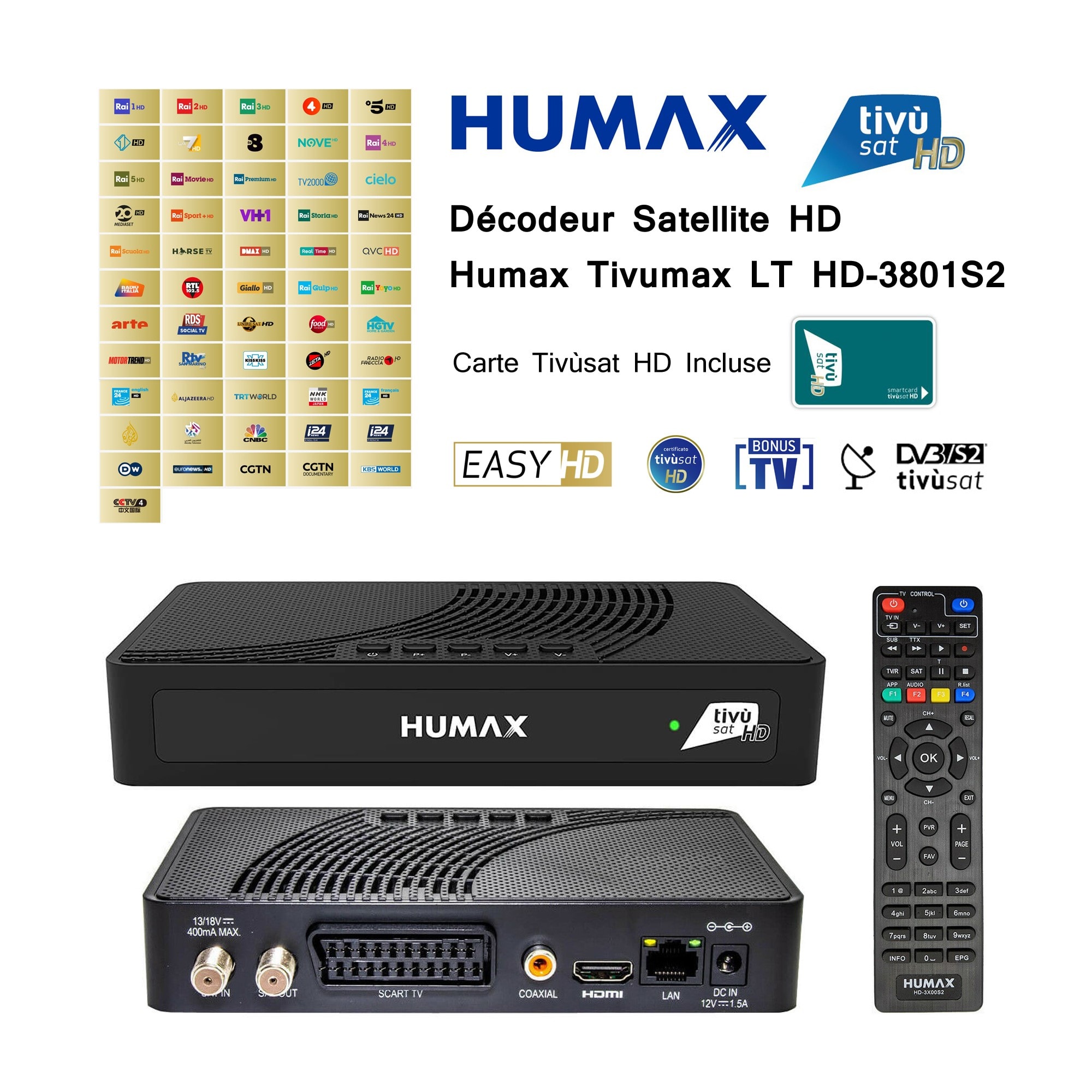 Decoder Humax PRO II Con Tessera Decoder Satellitare HD Tivùsat Humax ...