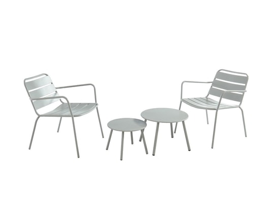 Salon de jardin en métal : 2 fauteuils bas empilables et tables gigognes - gris - mirmande VENTE ...