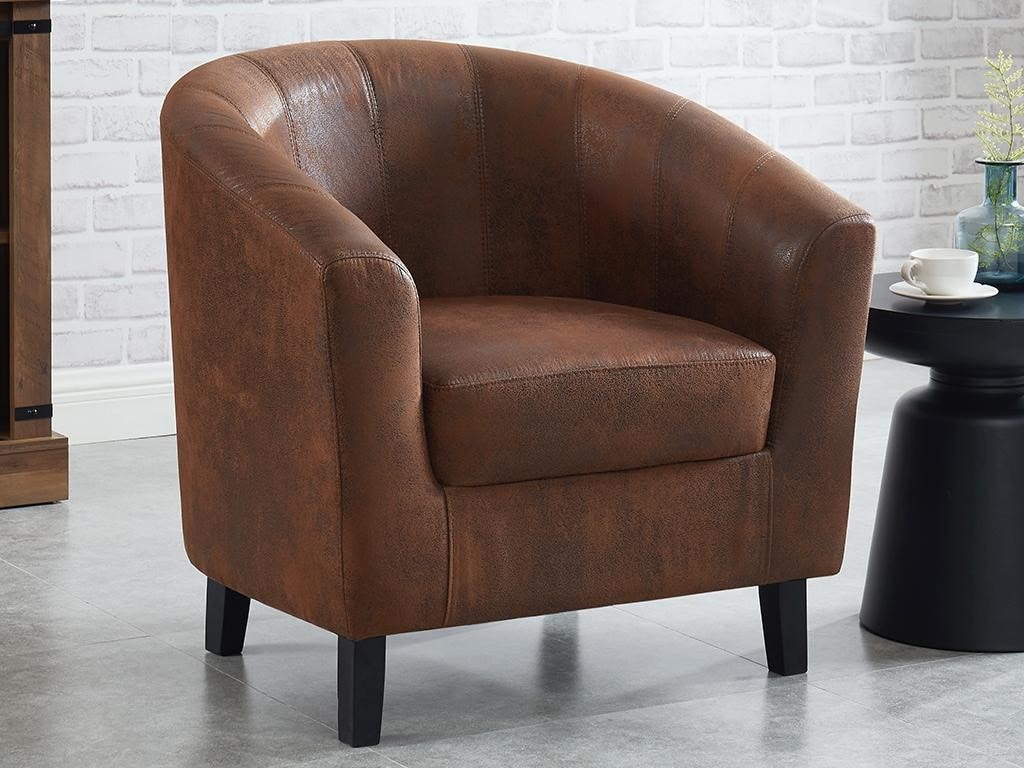 Fauteuil cabriolet en microfibre vieillie marron cristobal ii VENTE-UNIQUE Pas Cher - UBALDI.com
