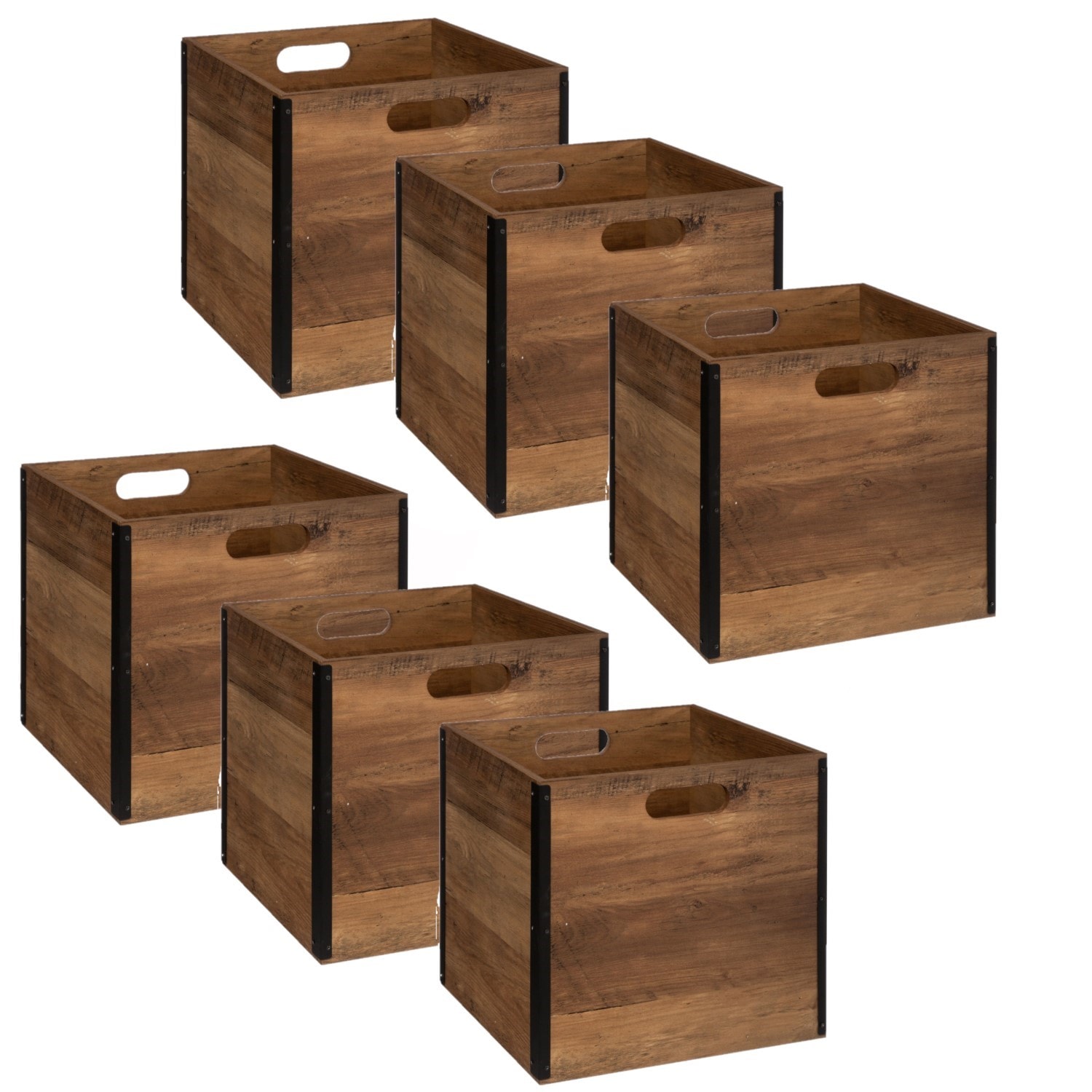 Lot de 6 boîtes de rangement design en mdf effet bois - marron et noir ...
