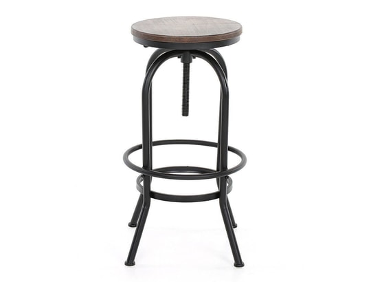 Tabouret de bar en métal noir mat et assise en bois foncé, tabouret à ...