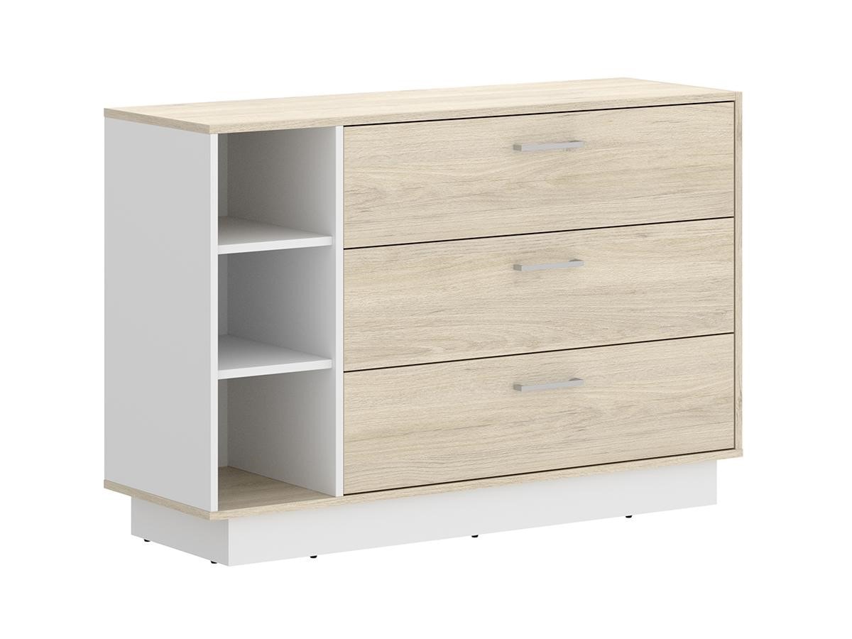 Commode 3 tiroirs et 3 niches - coloris : naturel et blanc - leandre ...