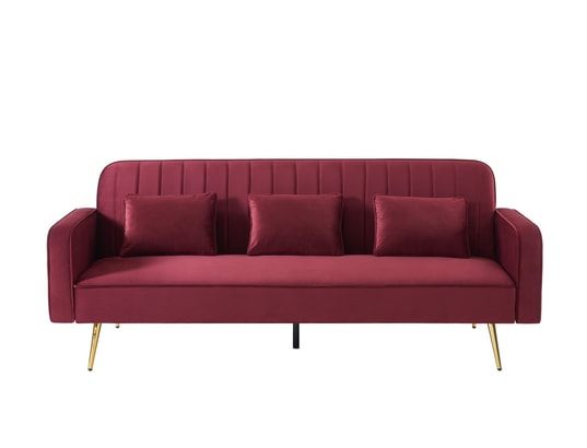 Canapé droit charles en velours grenat avec pieds dorés BAITA