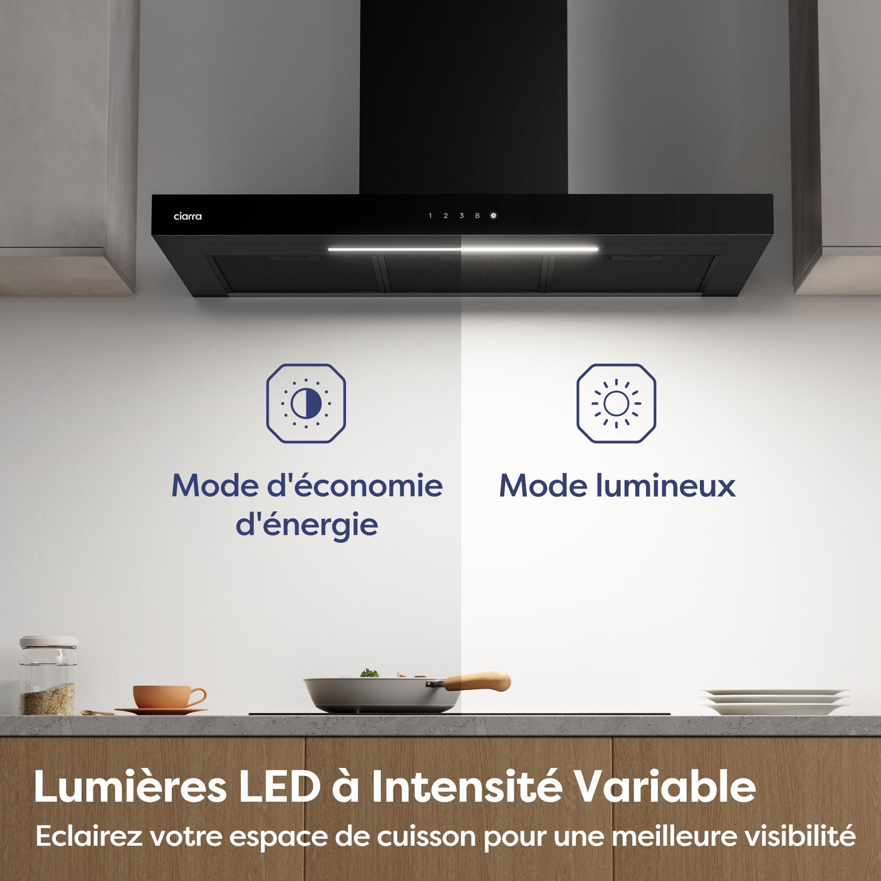 Ciarra a++ hotte tactile 90cm 650 m³/h - 4 vitesses - fonction booster ...